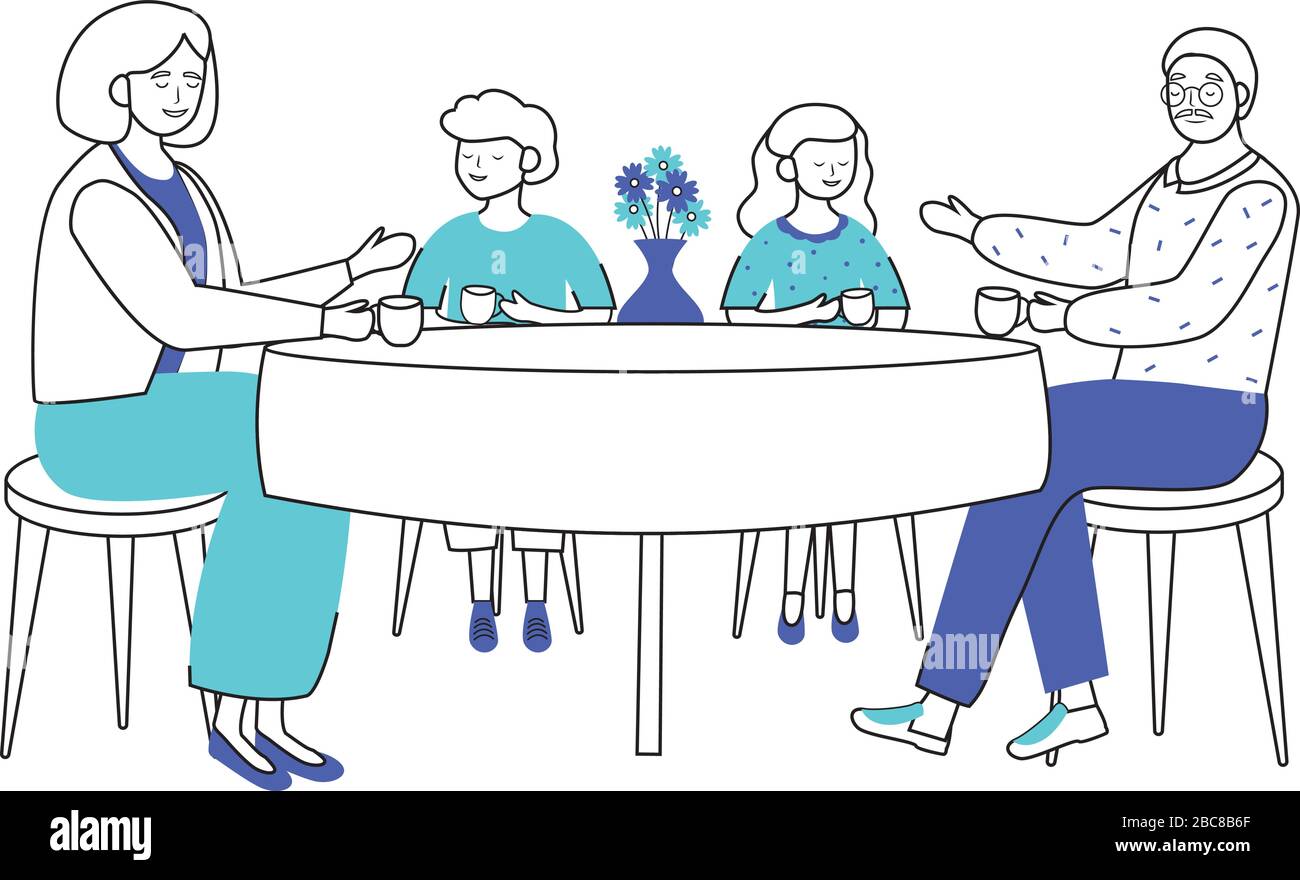 Retired people flat vector illustration. Children came to visit elderly ...