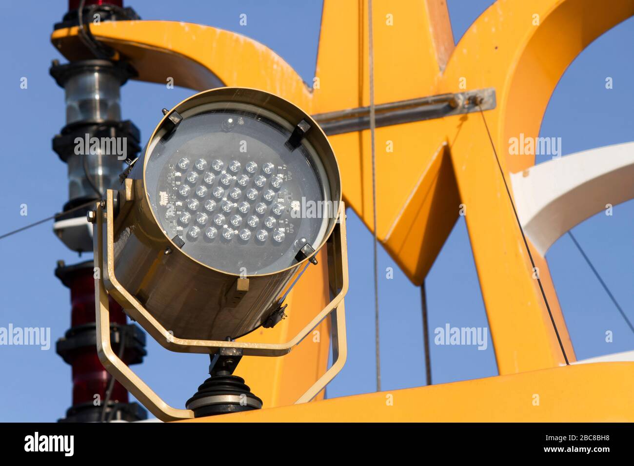 Lighting projector close-up on the passenger ferry. The photo was ...