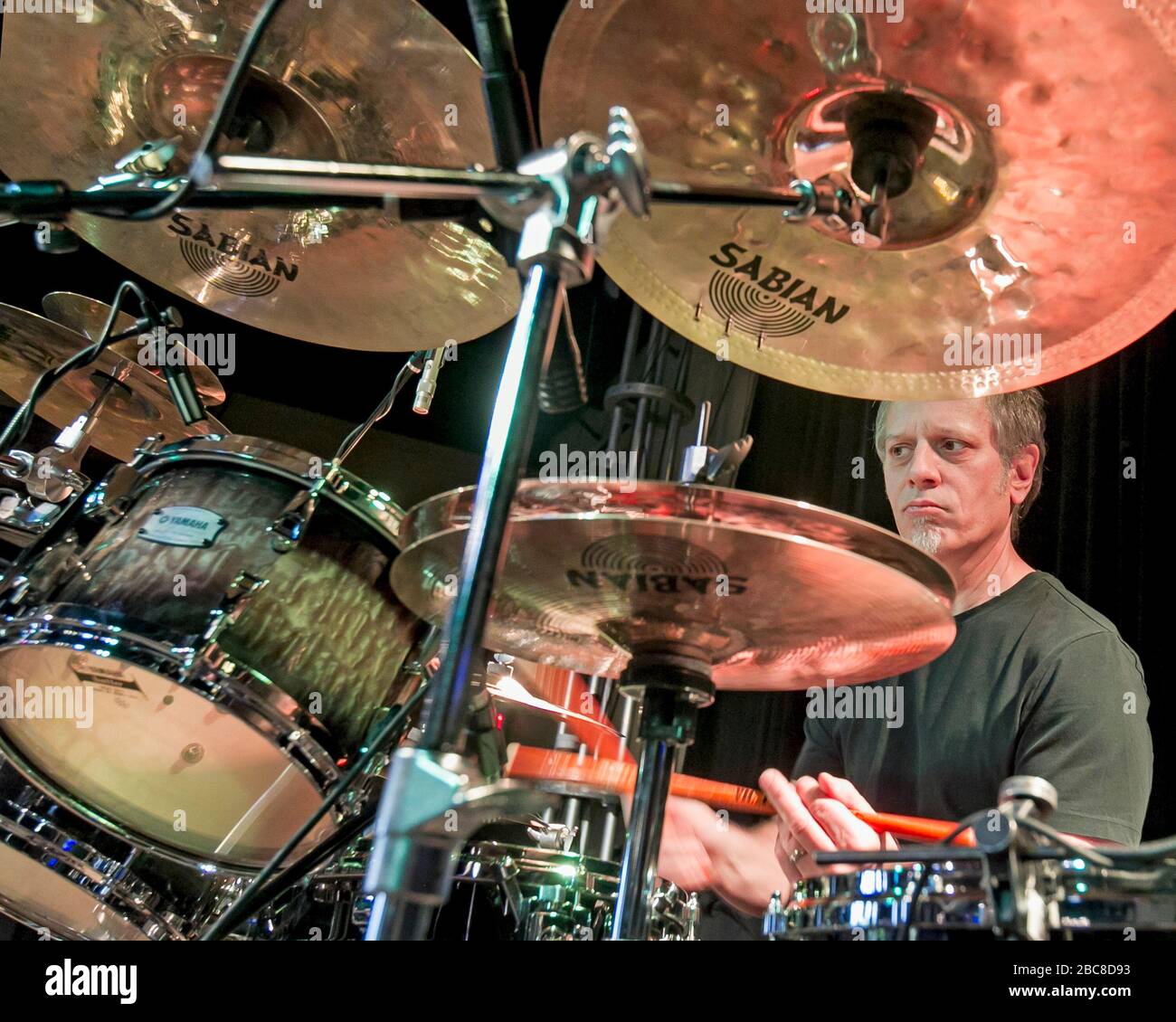Drummer Dave Weckl warms up before a show with Oz Noy at 3rd and ...