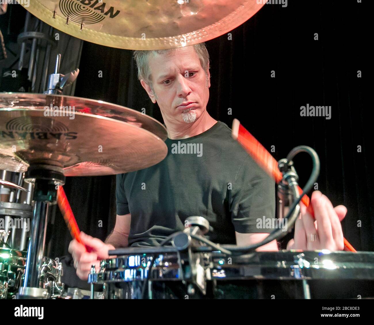 Drummer Dave Weckl warms up before a show with Oz Noy at 3rd and ...