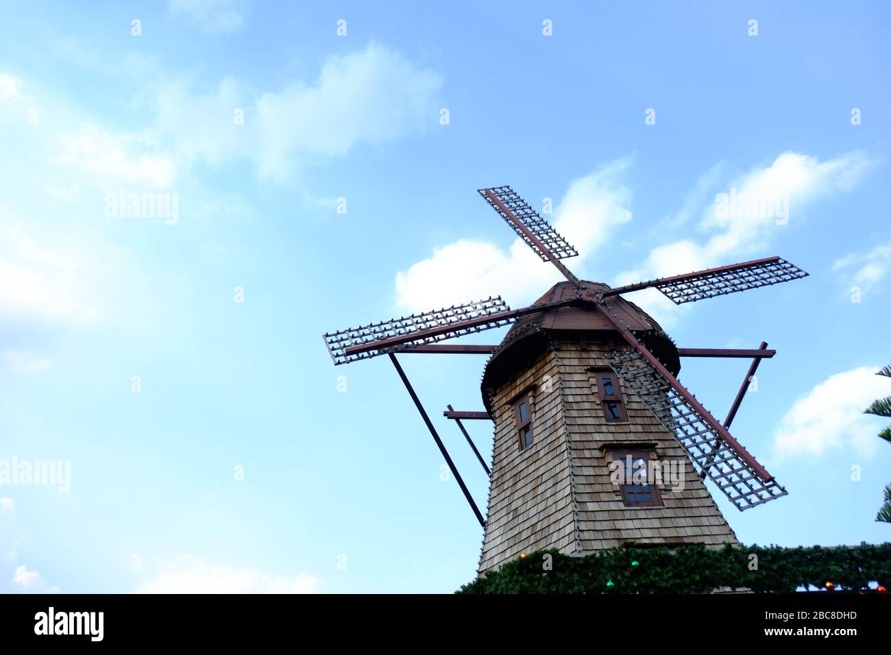 Windmill with sky background at Chocolate Ville Bangkok Thailand Stock ...
