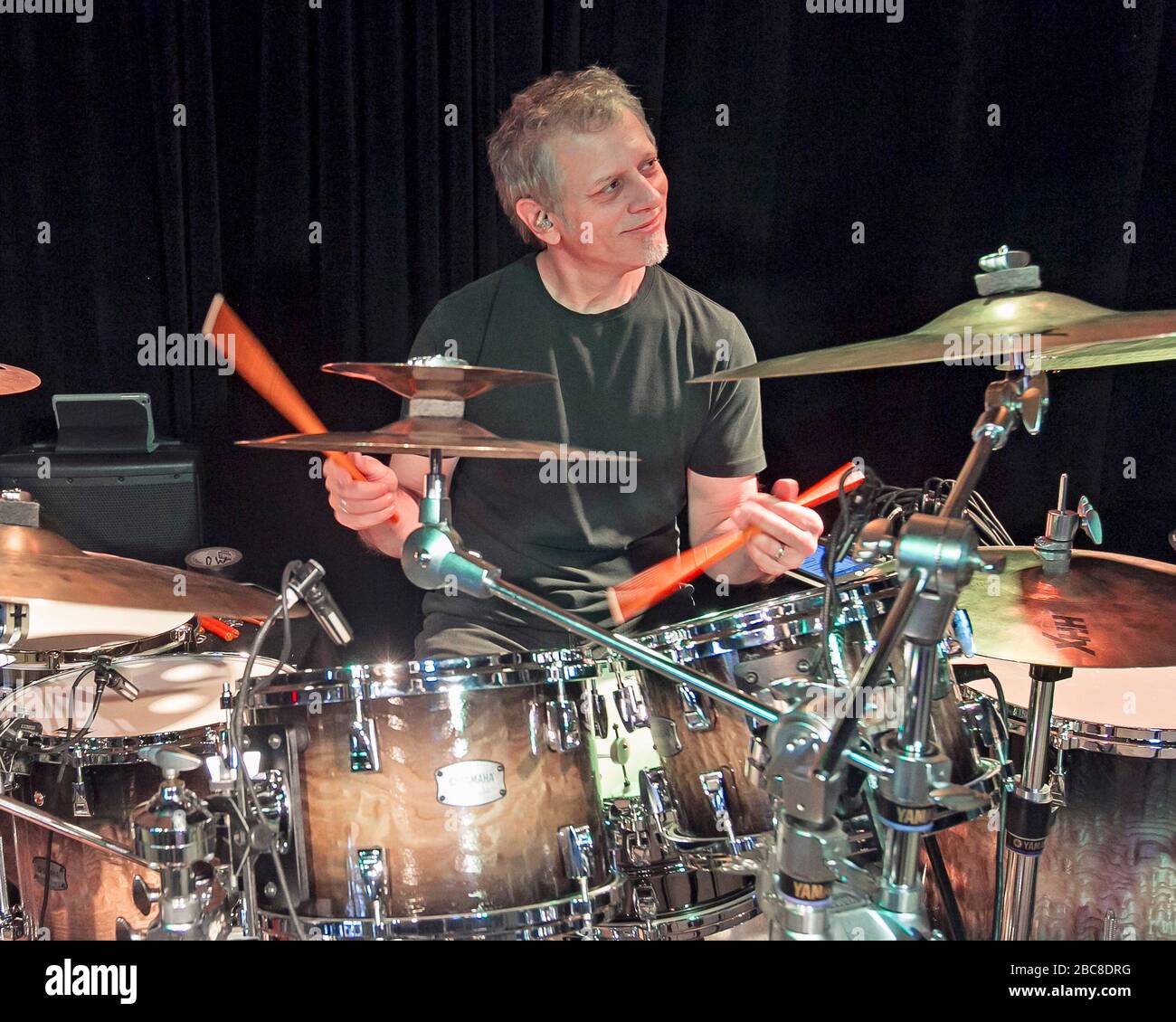 Drummer Dave Weckl warms up before a show with Oz Noy at 3rd and ...
