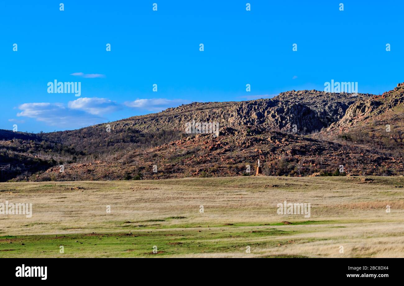 Wichita Mountain Landscape and Jesus Statue at the Holy City, Wichita ...