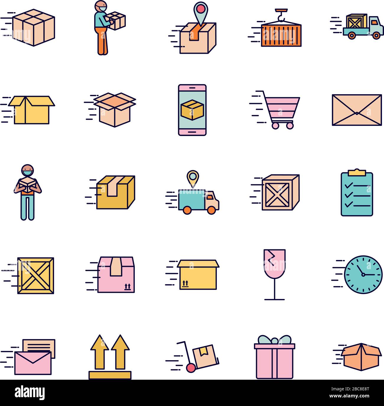 Fast delivery line and fill style icon set vector design Stock Vector ...