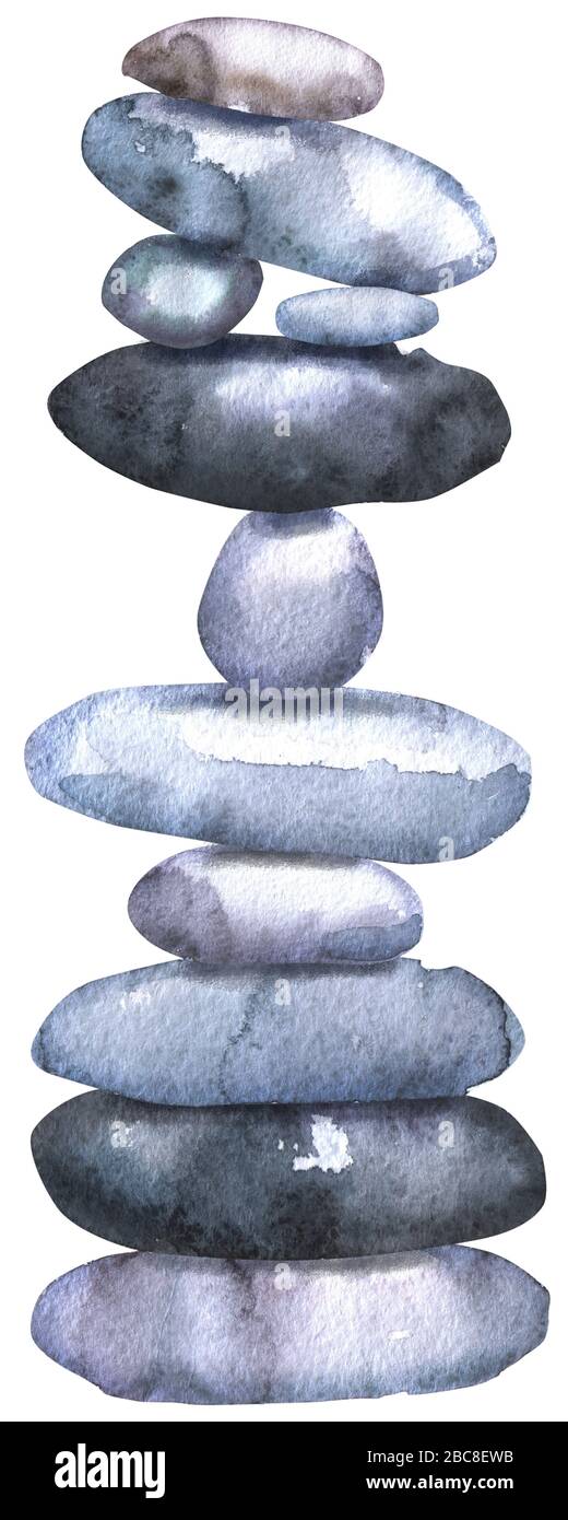 Watercolour painting of a stack of flat pebbles Stock Photo - Alamy