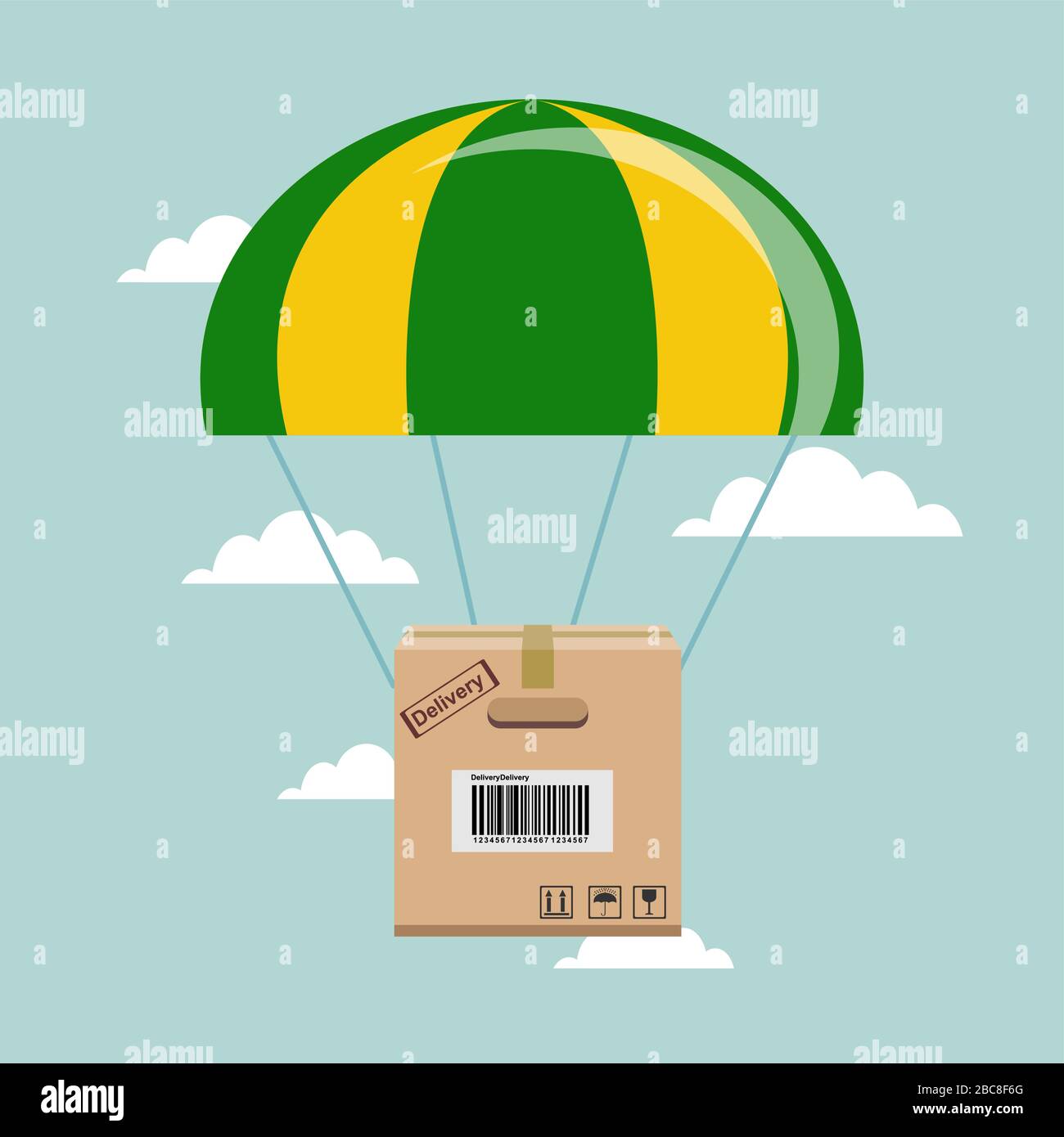 package flying down from sky with parachute, concept for delivery ...
