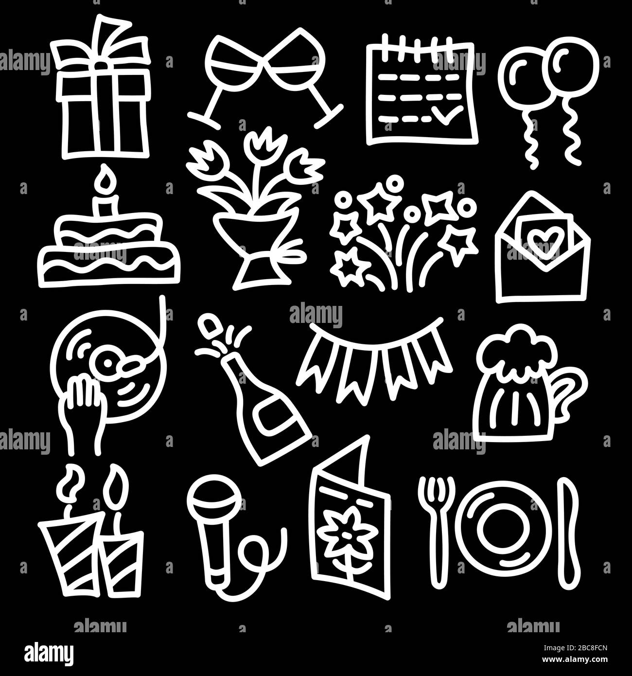 illustration of the black outlines celebrations and event icons Stock ...