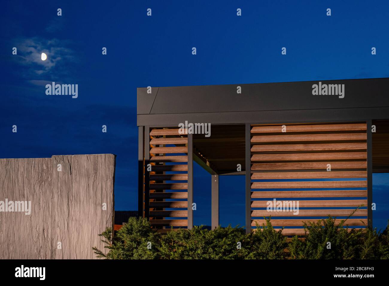 Covered terrace at night in the moonlight Stock Photo - Alamy