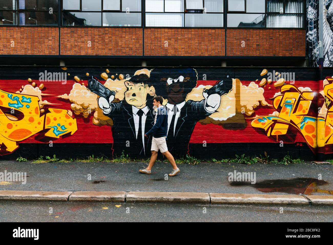 Oslo, Norway - August 11, 2019: Graffitis on wall in Ingens Gate area ...