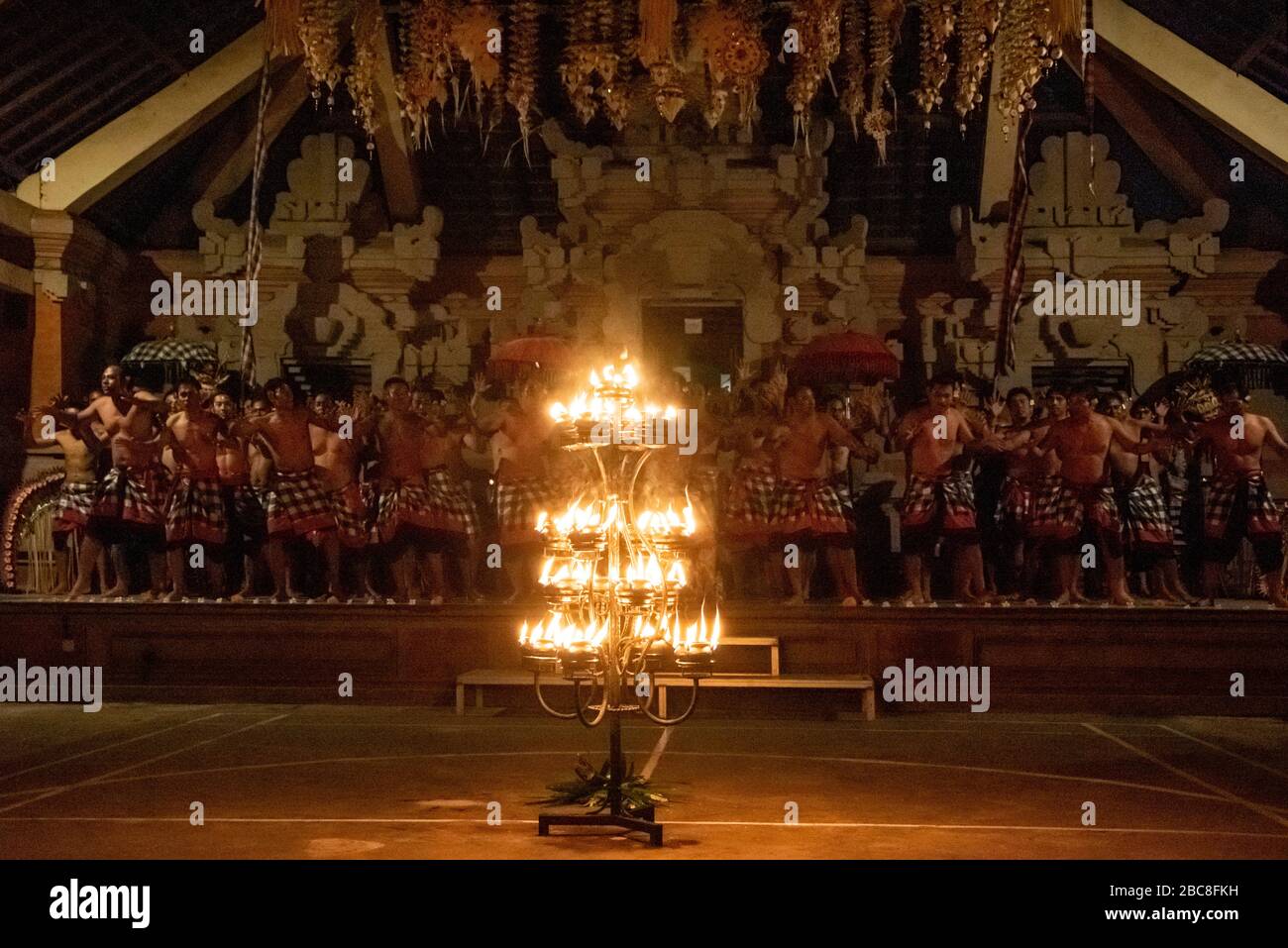 Horizontal view of Kecak Fire Dancers in Bali, Indonesia Stock Photo ...