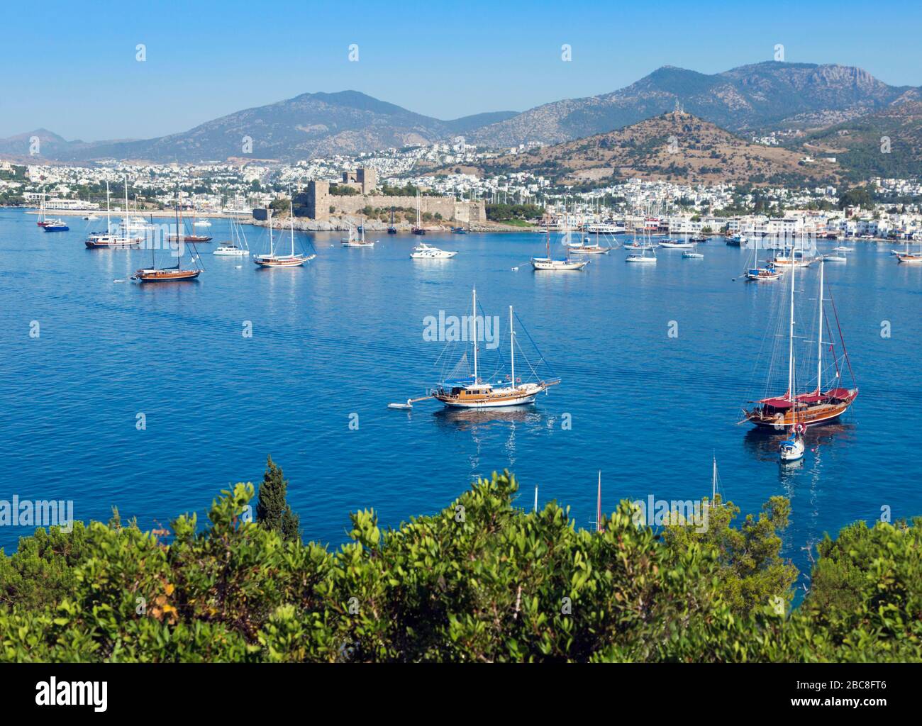 Bodrum, Mugla Province, Turkey. View across harbour to Castle of St ...