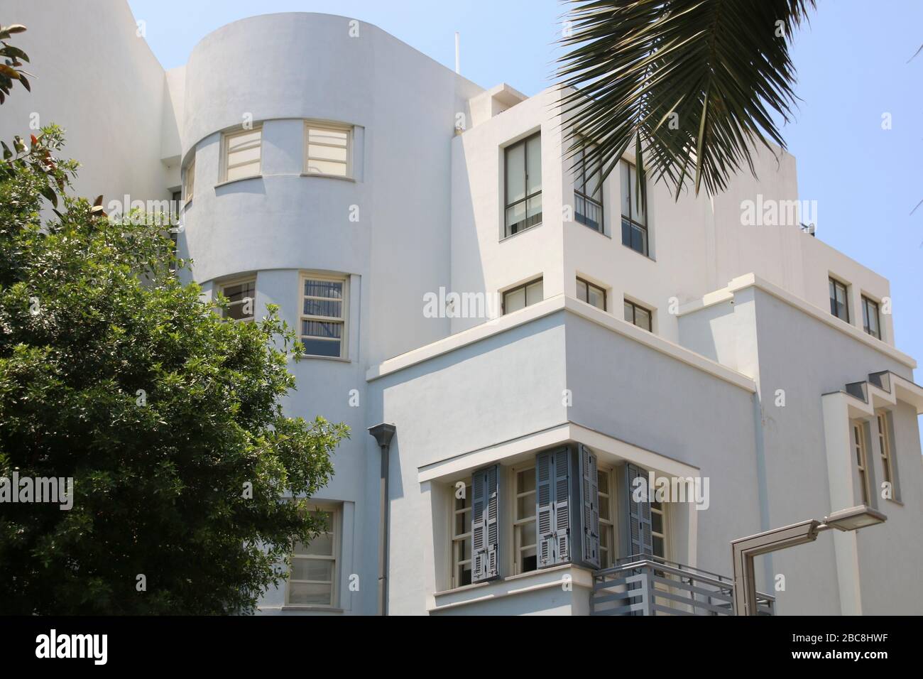 Israel, Tel Aviv, White City, a typical Bauhaus style house stands on ...
