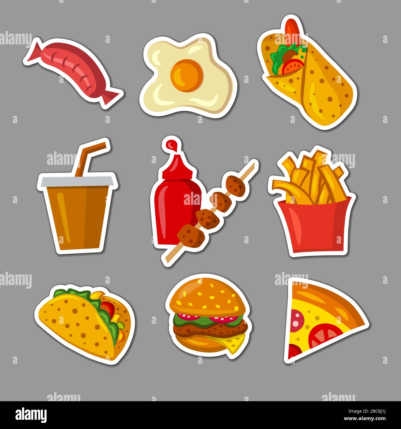 illustration of the cartoon stickers set of the fast food meals Stock ...