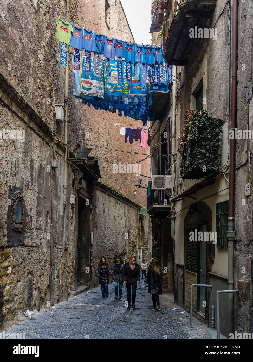 Naples old town with FC Napoli scarves Stock Photo - Alamy