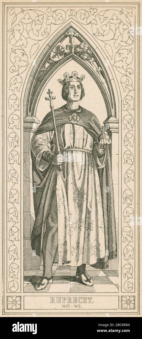 Antique engraving, Rupert, King of Germany. Rupert of the Palatinate ...