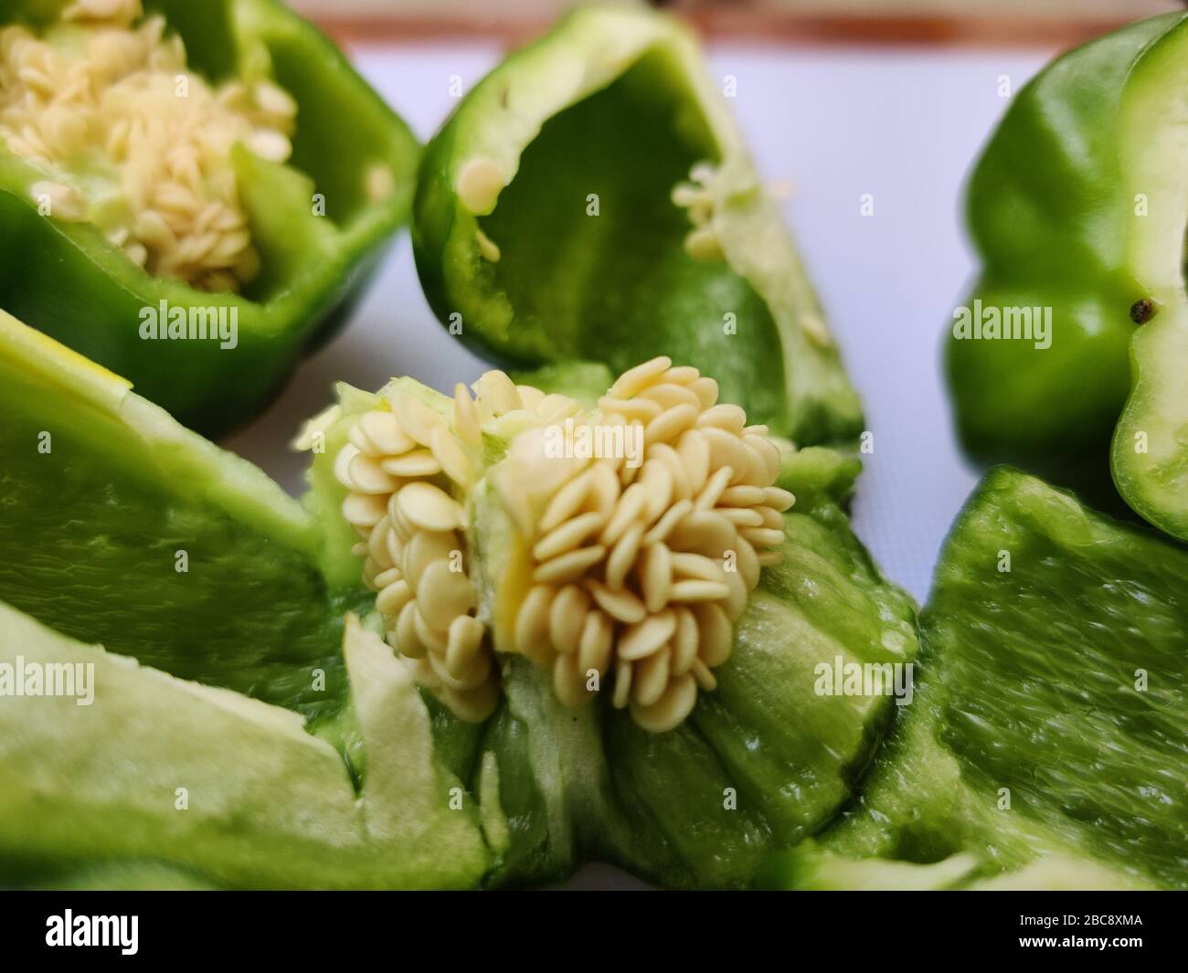 slice of green bell pepper or capsicum isolated on white background ...