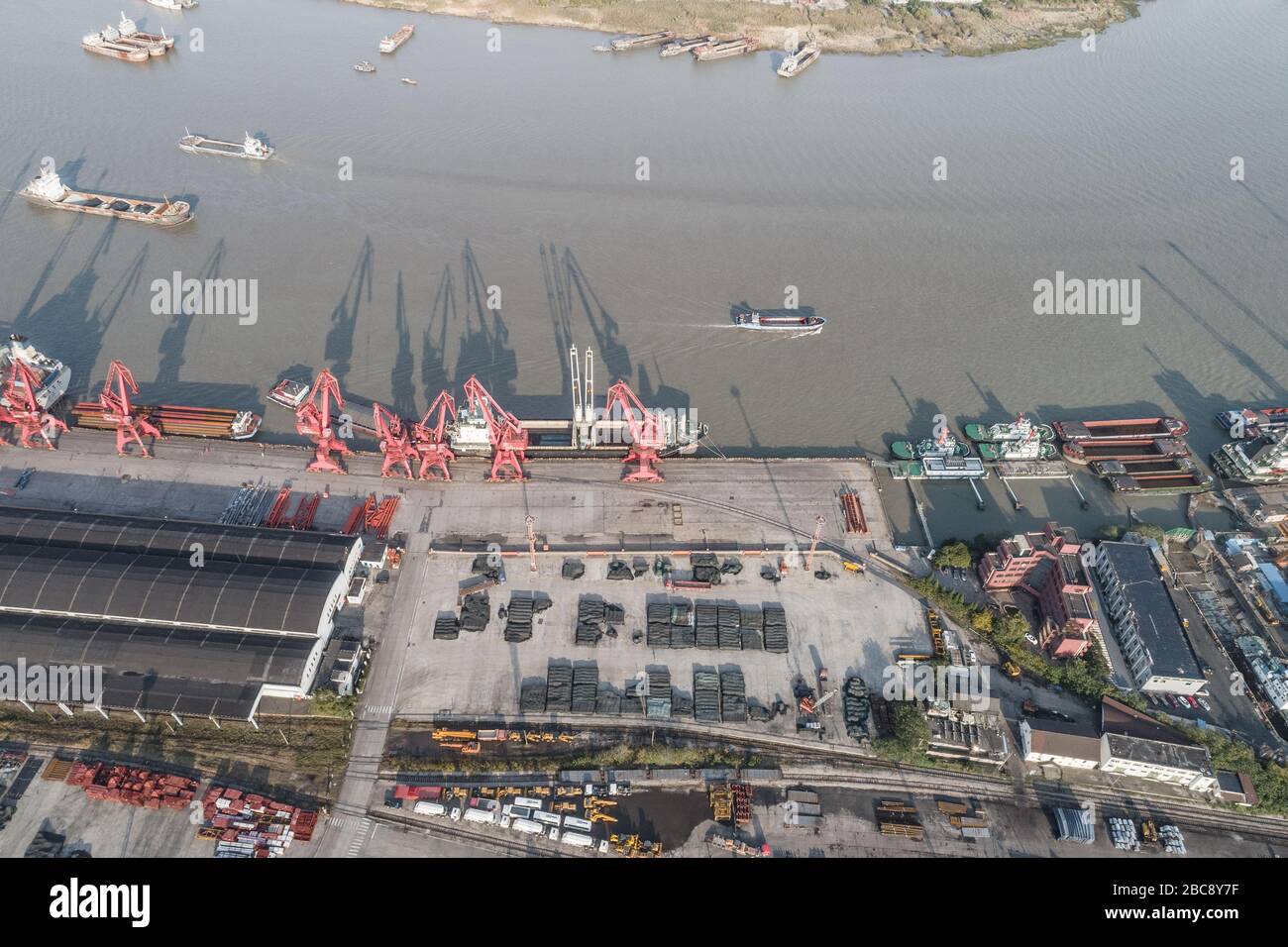 aerial view of raw industrial material in cargo port Stock Photo - Alamy