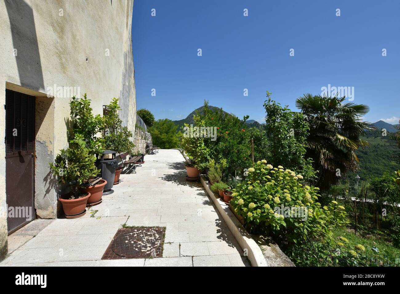 A narrow street between the houses of Scapoli, a village in the Molise ...