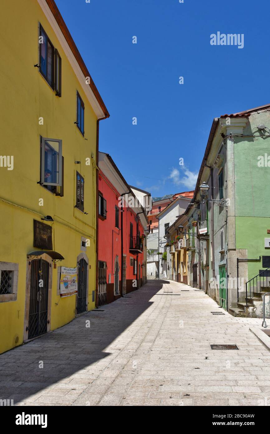 A narrow street between the houses of Scapoli, a village in the Molise ...