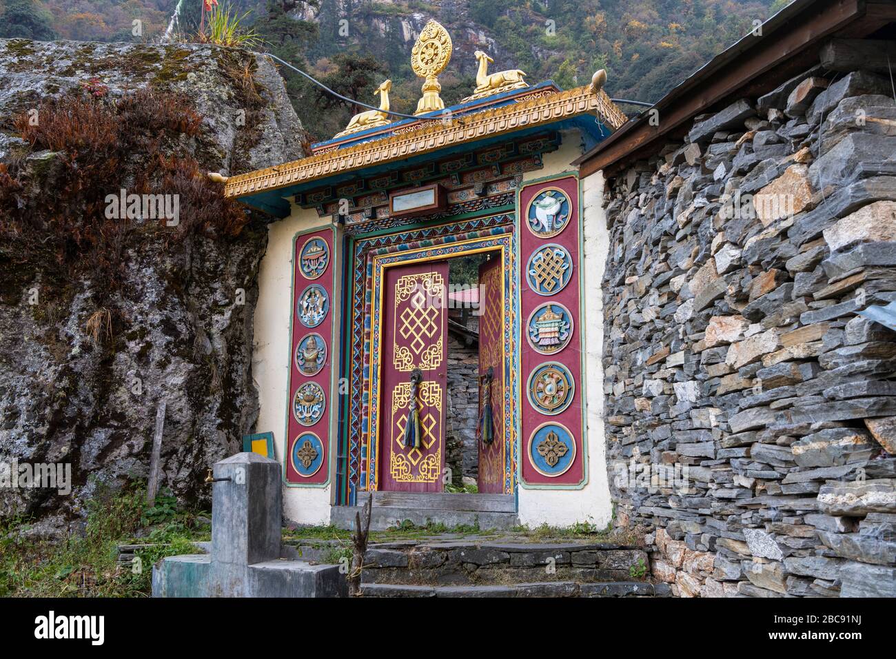 Entrance gate of the Namla monastery at Namrung in Nepal Stock Photo ...