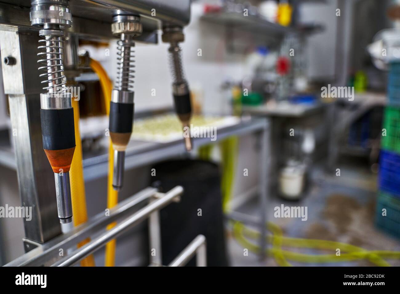 Selected focus of the in-line tools for filling beer bottles in a ...