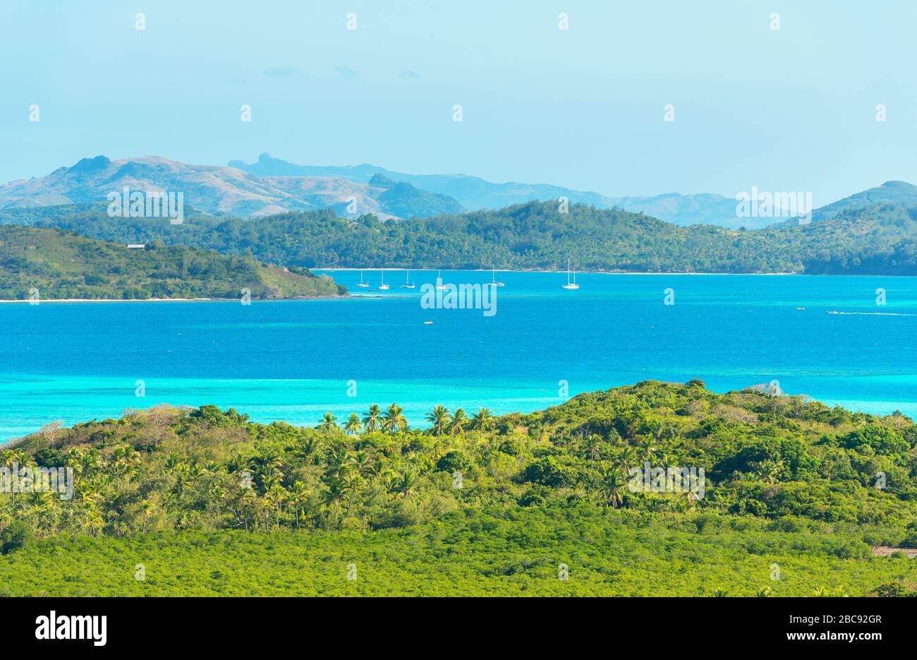 Top view of Nacula island and Nanuya Lailai Island, Yasawa island group ...