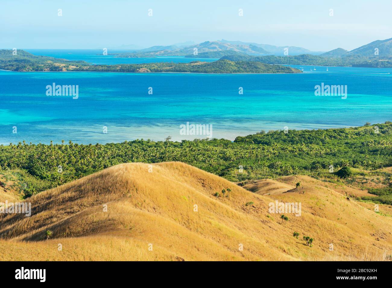Top view of Nacula island and Nanuya Lailai Island, Yasawa island group ...
