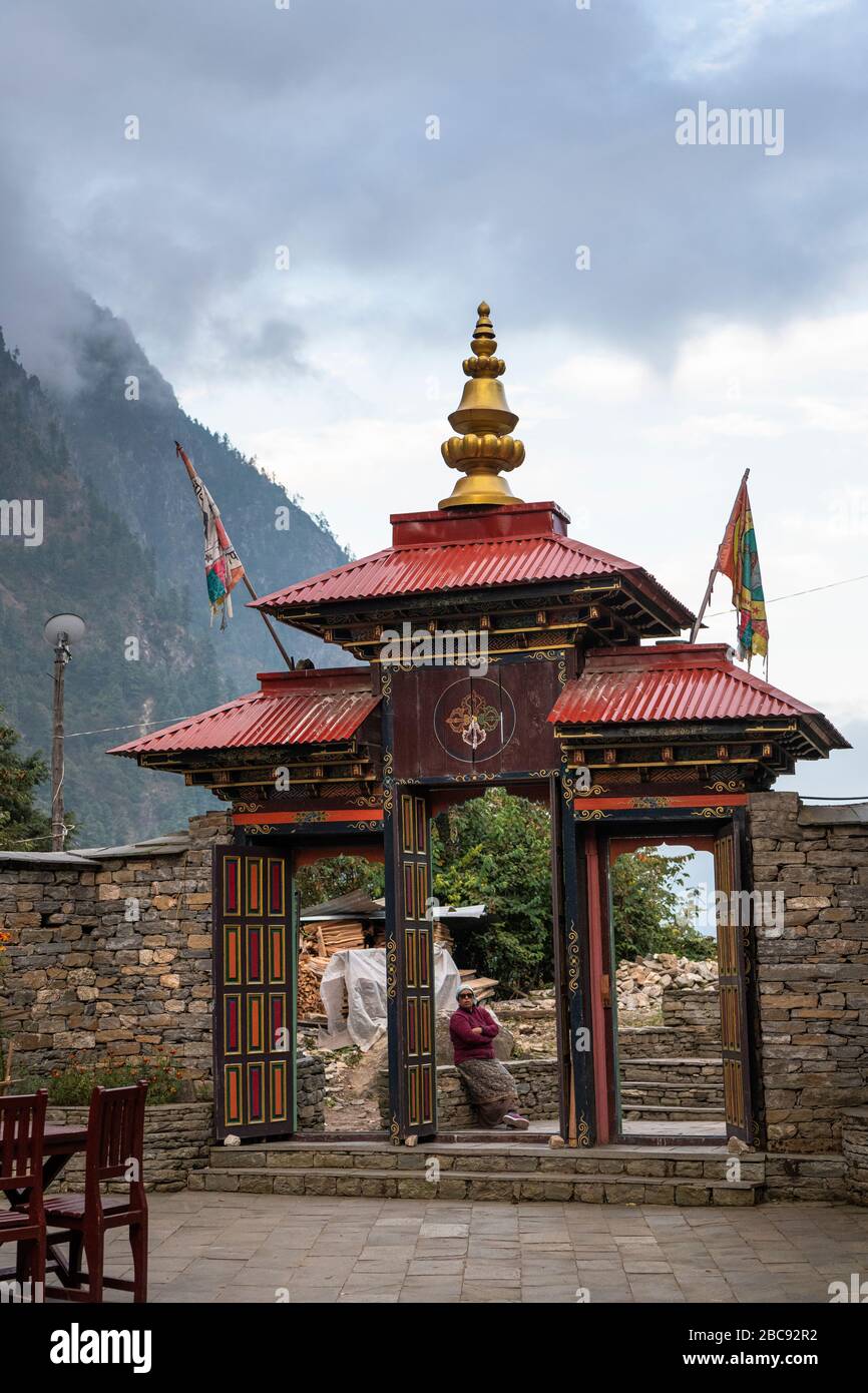 Entrance gate of Namrung in Nepal Stock Photo - Alamy