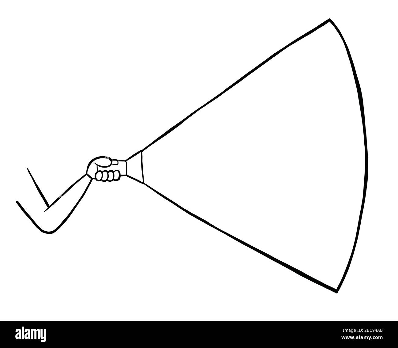Vector hand drawn illustration of man with a flashlight. Black outlines ...