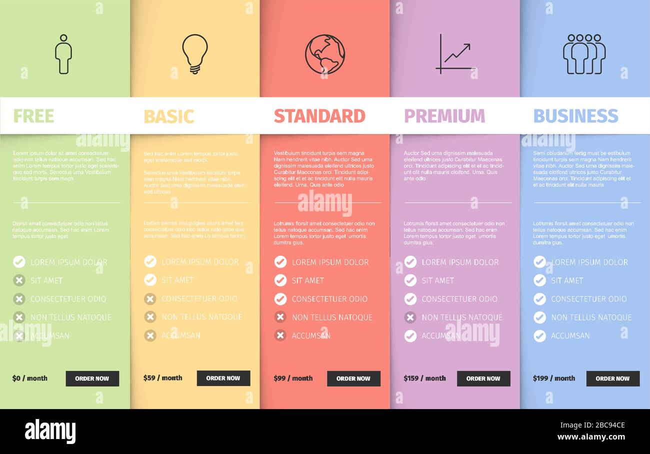 Products service feature compare list table template with various ...