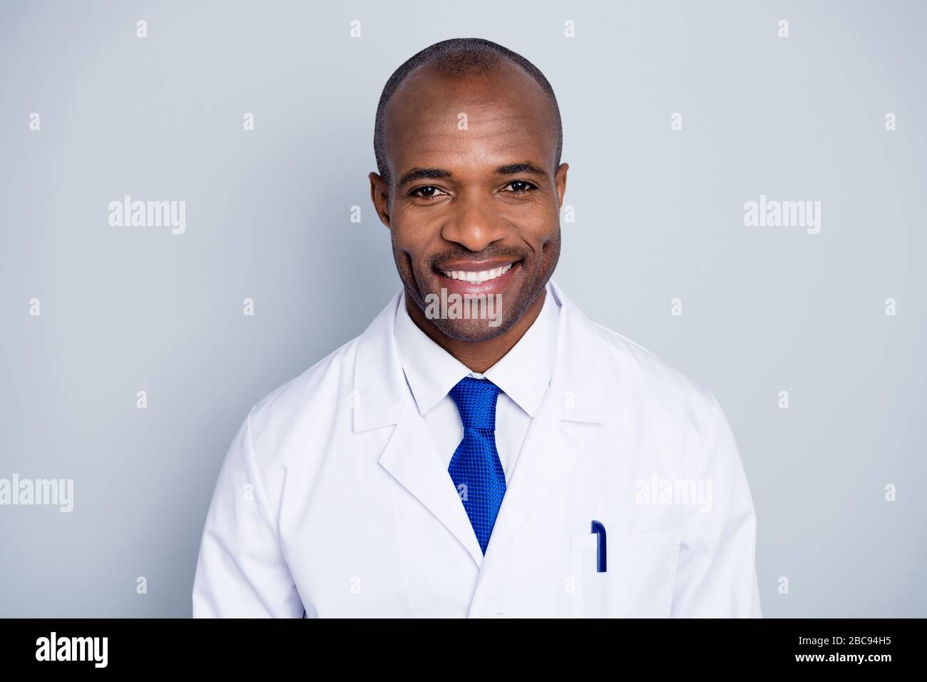 Photo of doctor intern handsome dark skin guy good mood friendly ...
