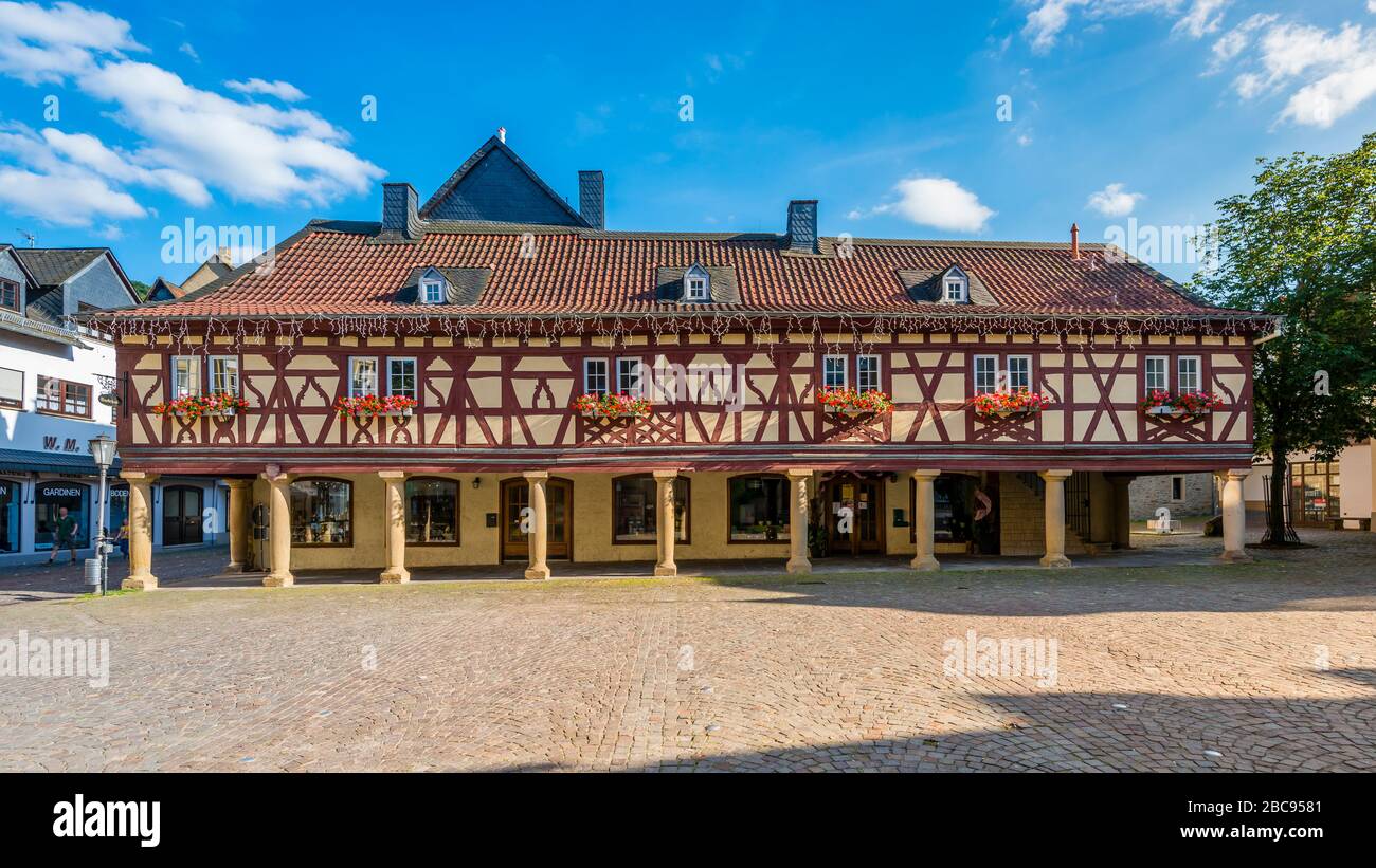 Historic market hall in the old town of Meisenheim am Glan, well ...