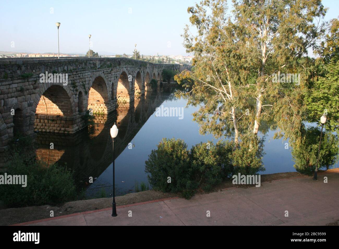 Roman stone bridge over the River Guadiana in Merida Extremadura Spain ...