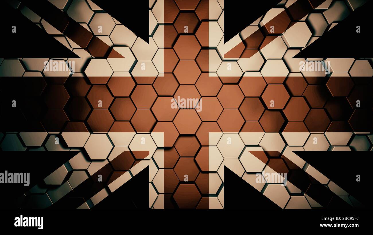 Uk flag abstract background, hexagons 3d render illustration Stock ...