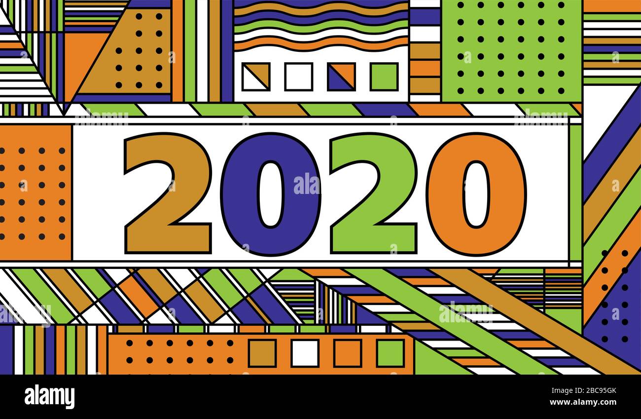 The year 2020 written in abstract patterns and colors illustration ...