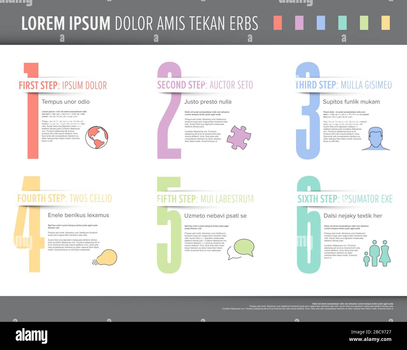 One two three four five six - vector light pastel progress steps ...