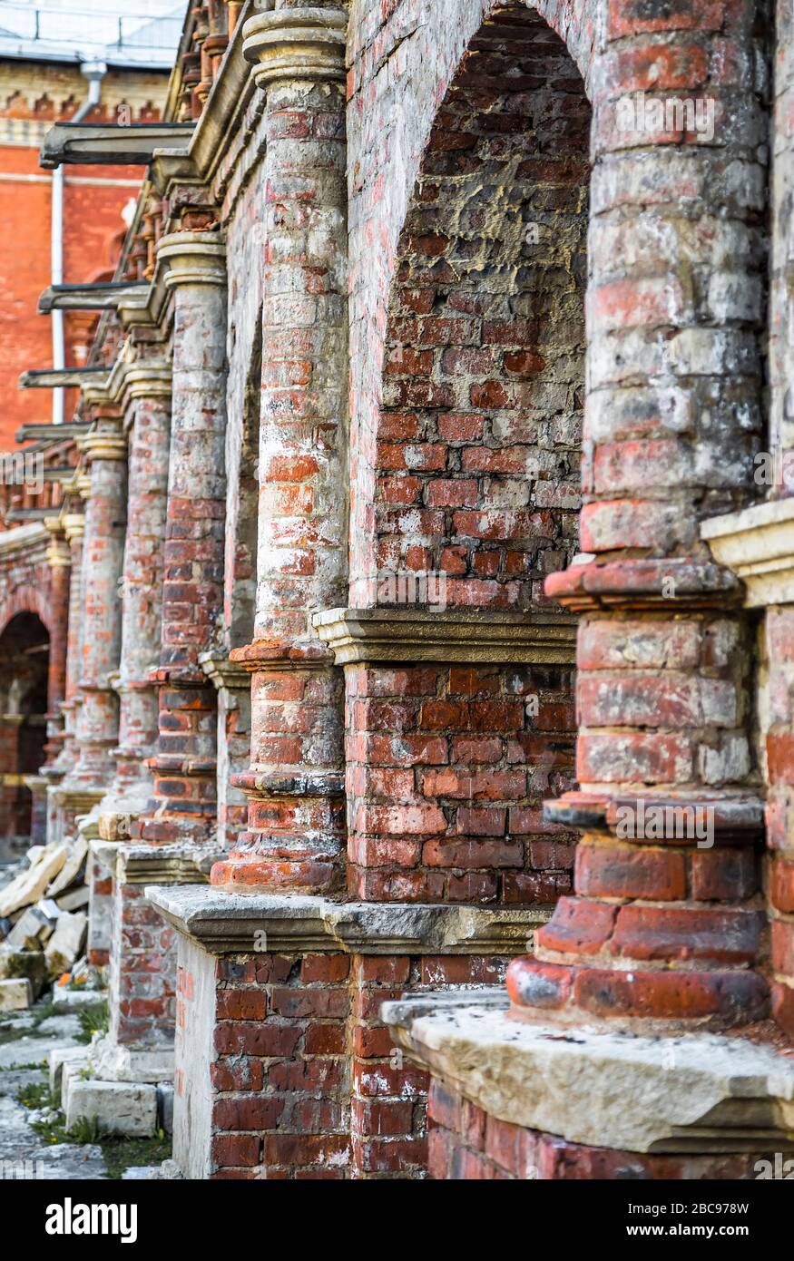 Brick masonry of the vaults of an ancient monastery, partially ...