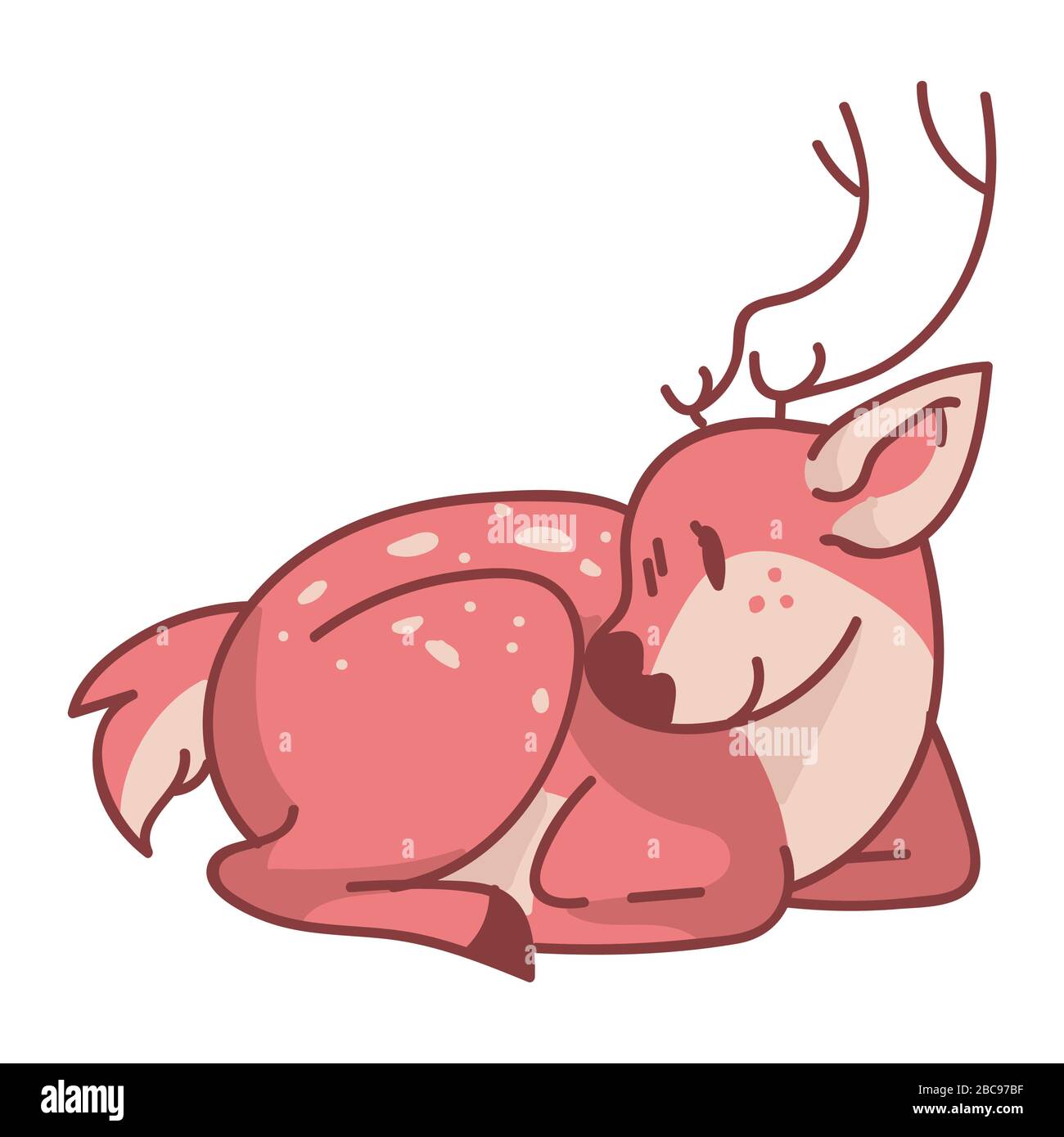 Pink vector cute cartoon stylized stag animal illustration. Kawaii ...