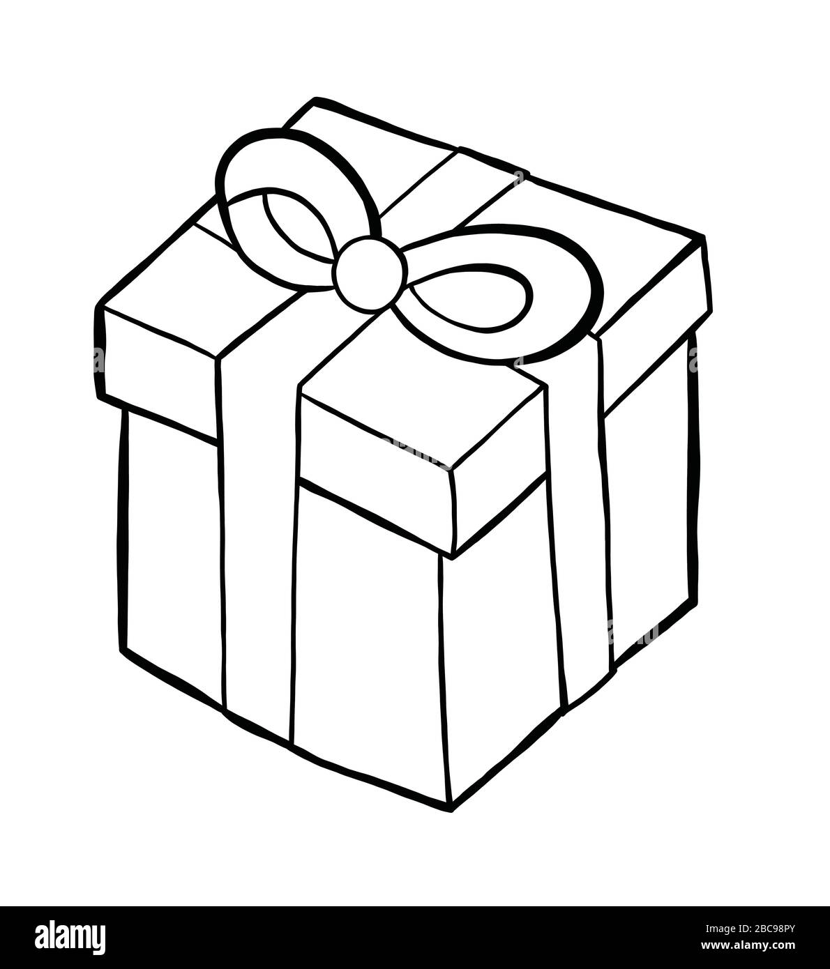 Vector hand drawn illustration of gift box. Black outlines and white ...