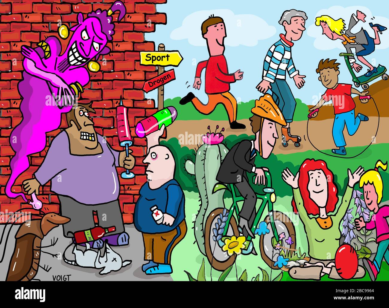 Hidden object, sports or drugs, drug addicts on one side, athletes on ...