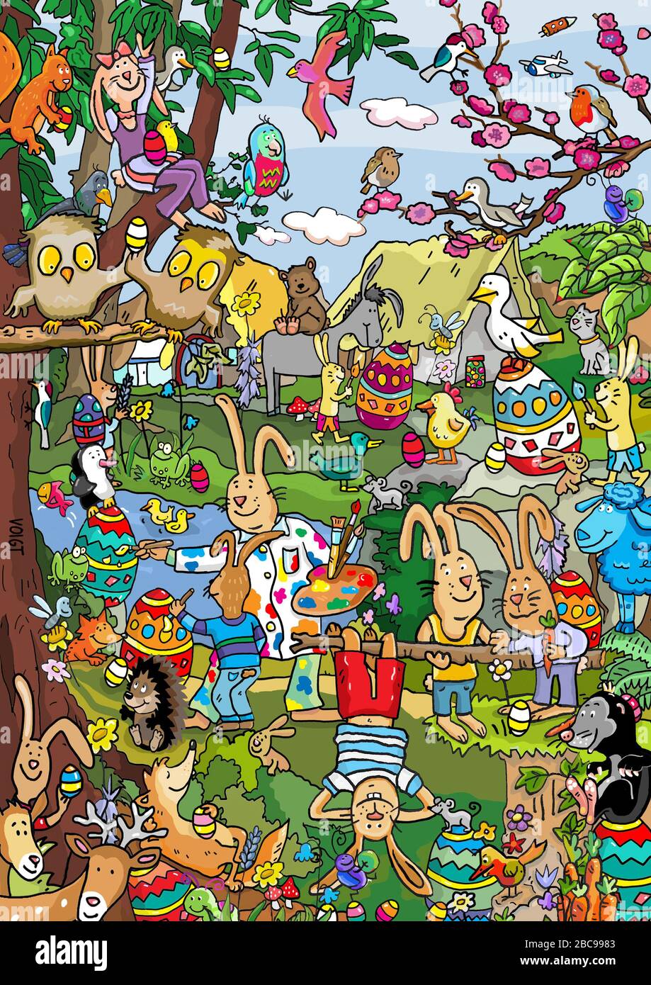 Easter hidden object with Easter bunnies, birds and Easter eggs Stock ...