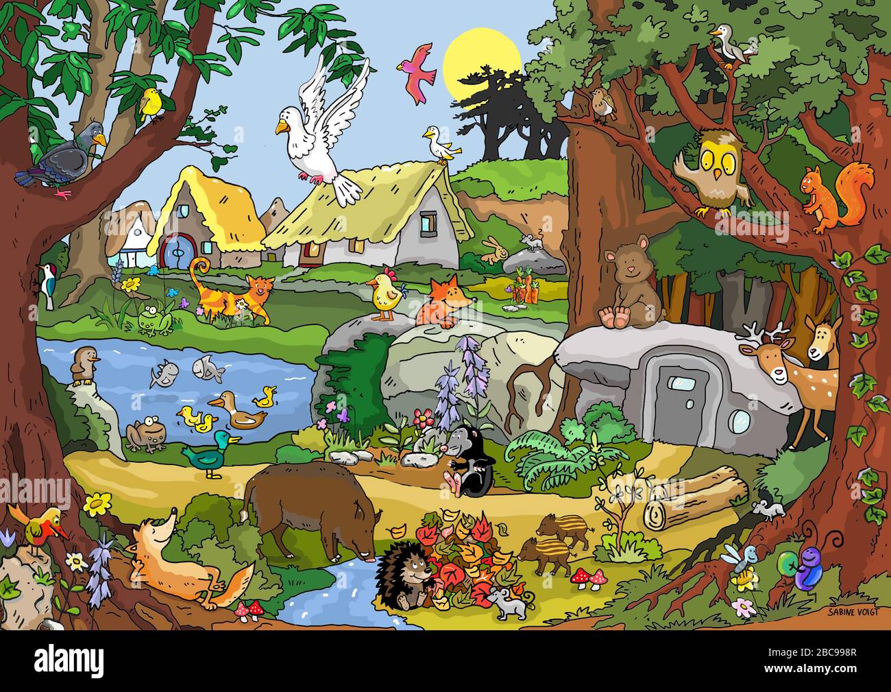 Hidden object, a lovely forest with animals Stock Photo - Alamy