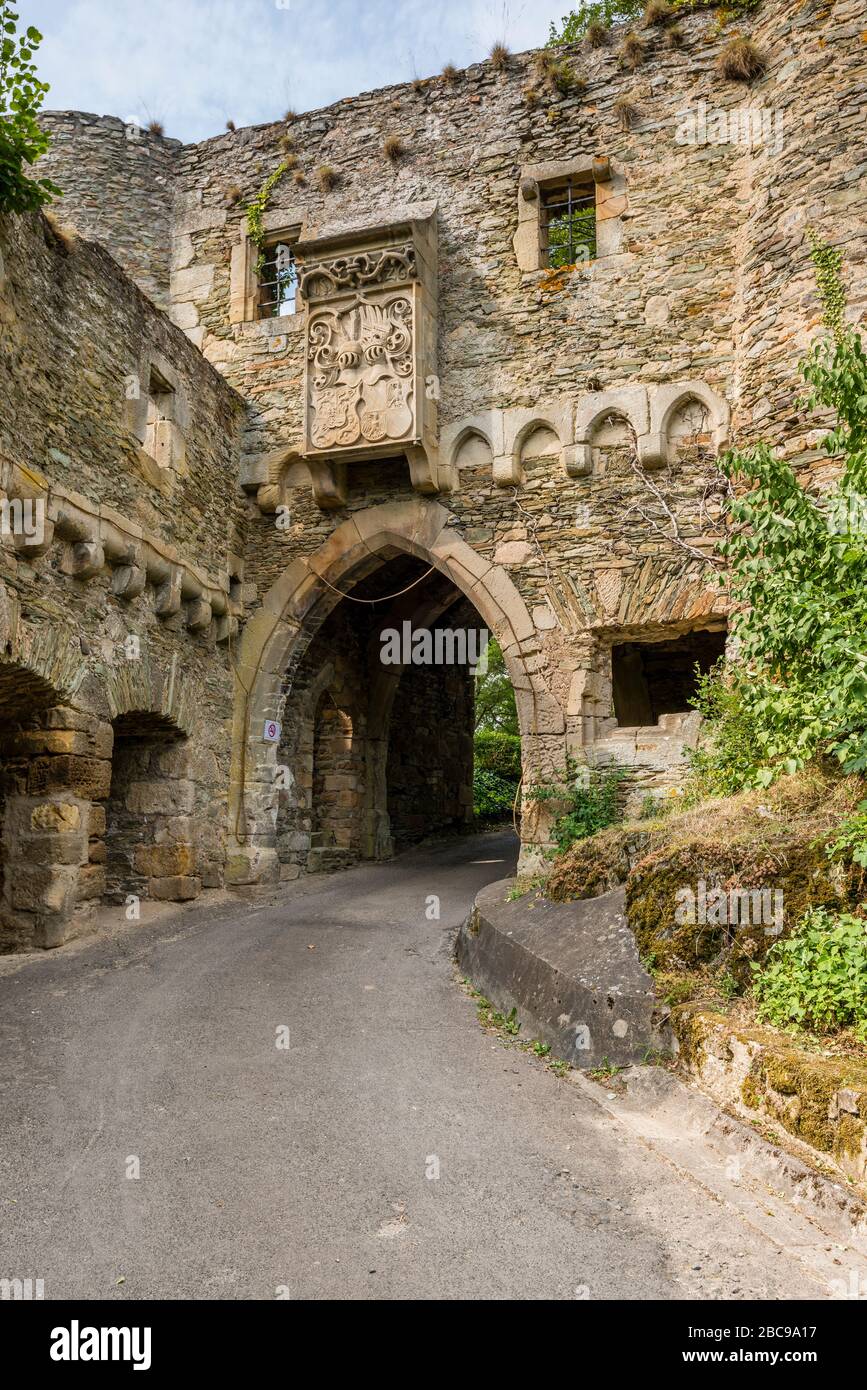 Dhaun Castle, main entrance gate, rampart, castle park, baroque ...