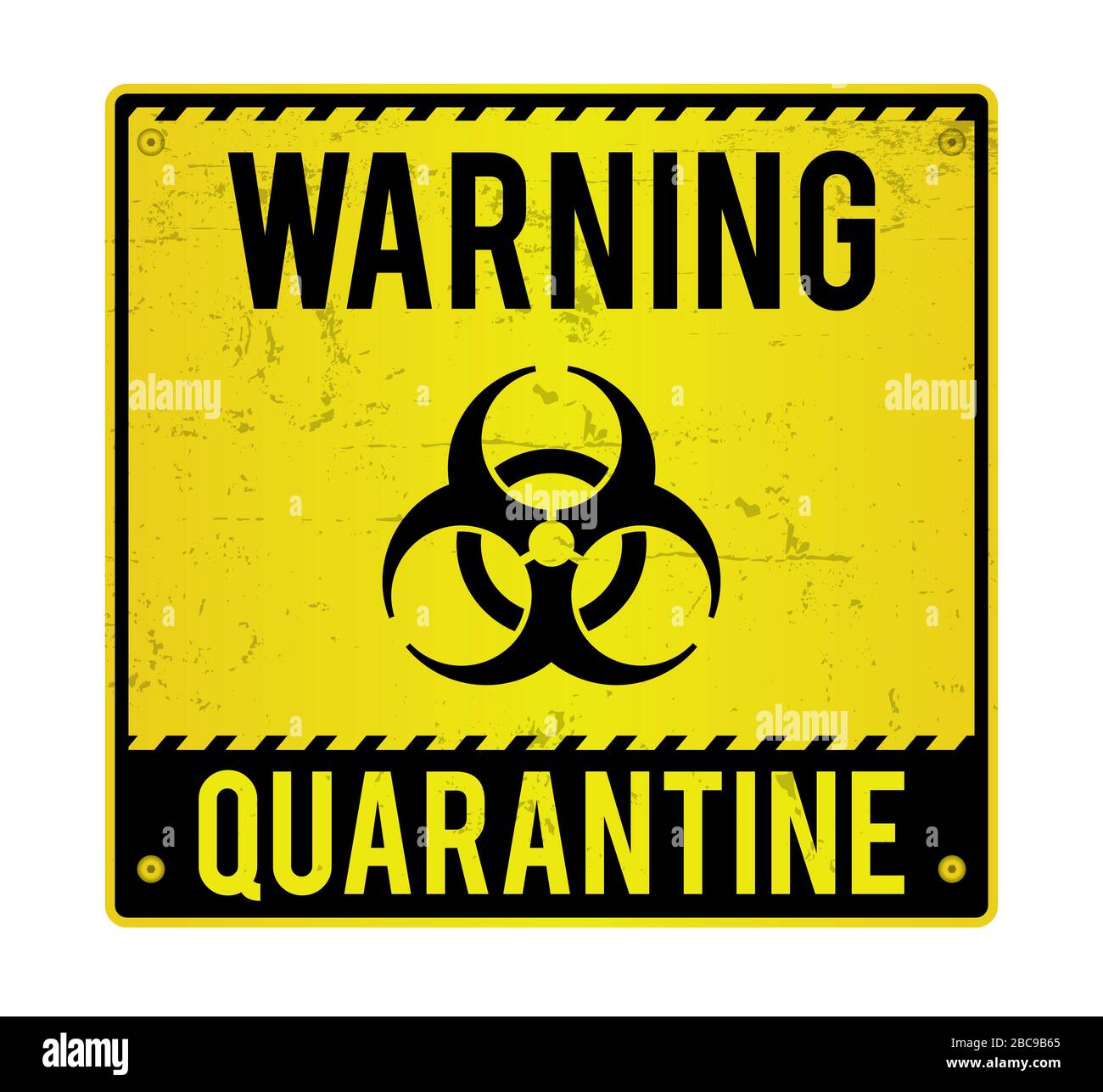 A yellow road sign for quarantine warning for biohazard materials ...