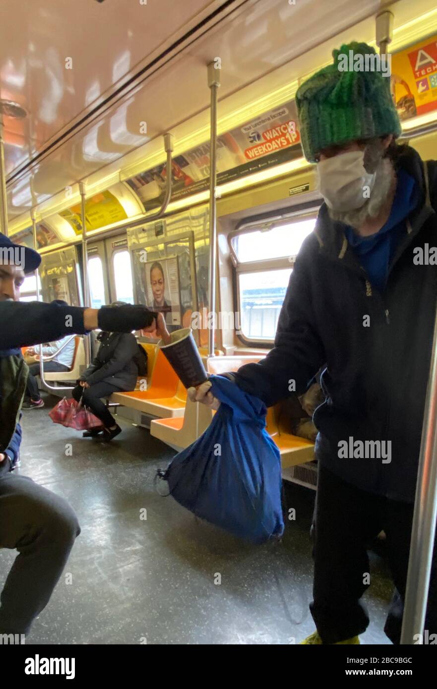 New York, NY, USA. 3rd Apr, 2020. Homeless Man Wearing a Face Mask ...