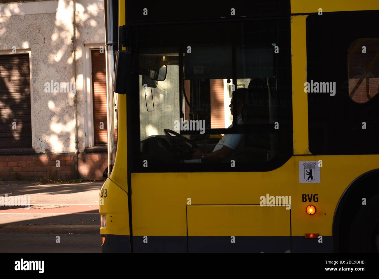 Berlin BVG bus closeup street view in Friedrichshain Berlin Stock Photo ...