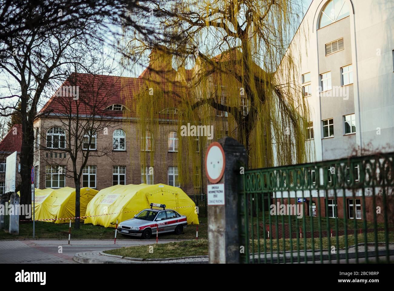 Field yellow tents next to Hospital in Nysa city, 14.03.2020, Nysa ...