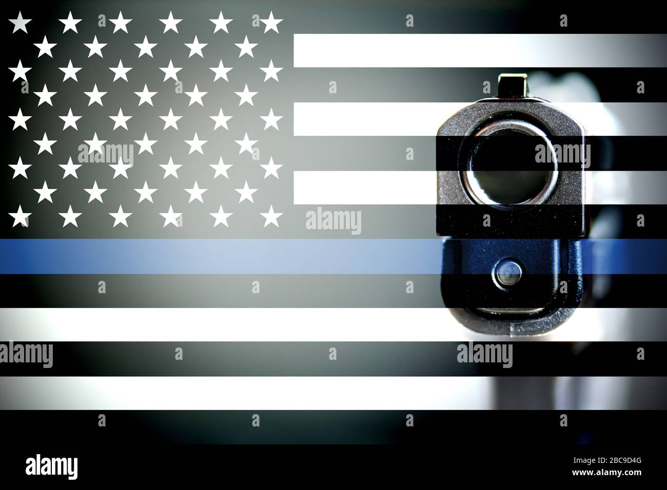 A police flag background with gun Stock Photo - Alamy