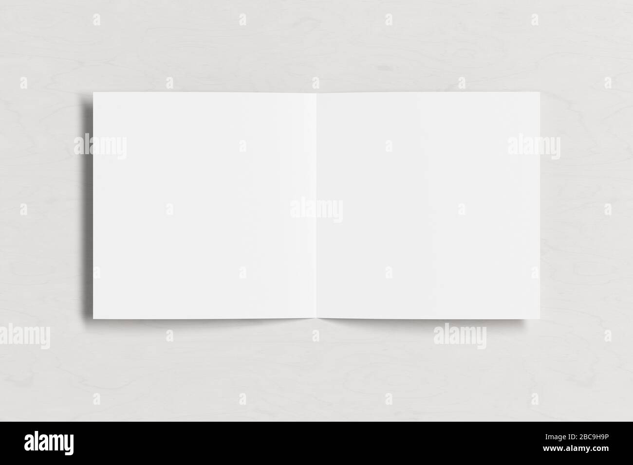 Blank square pages leaflet on white wooden background. Bi-fold or half ...