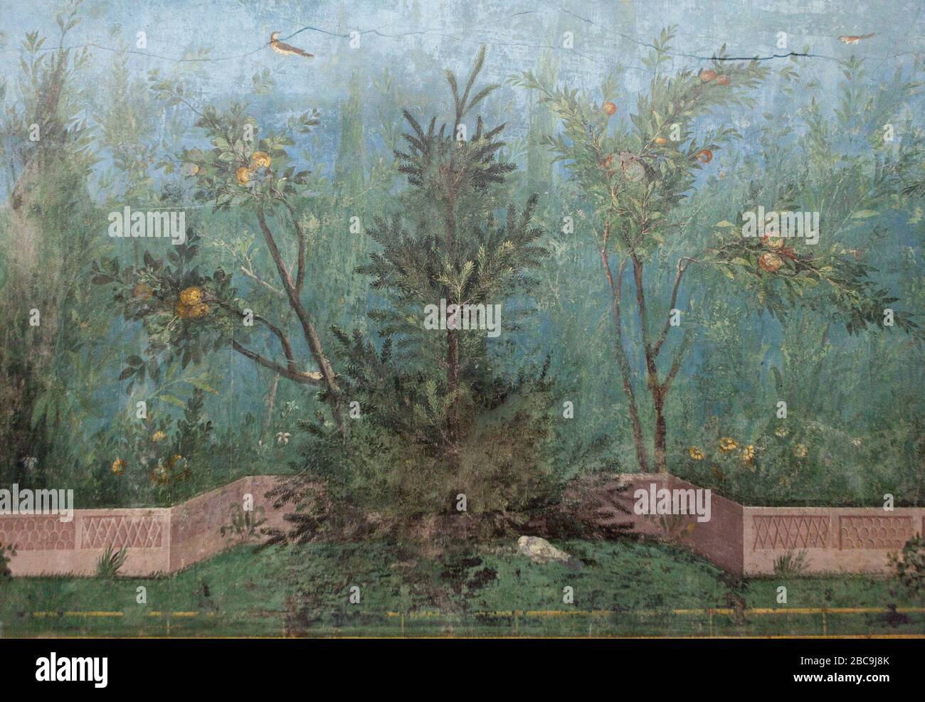 Fresco in the Villa of Livia depicted blossoming garden. Rome, Italy ...
